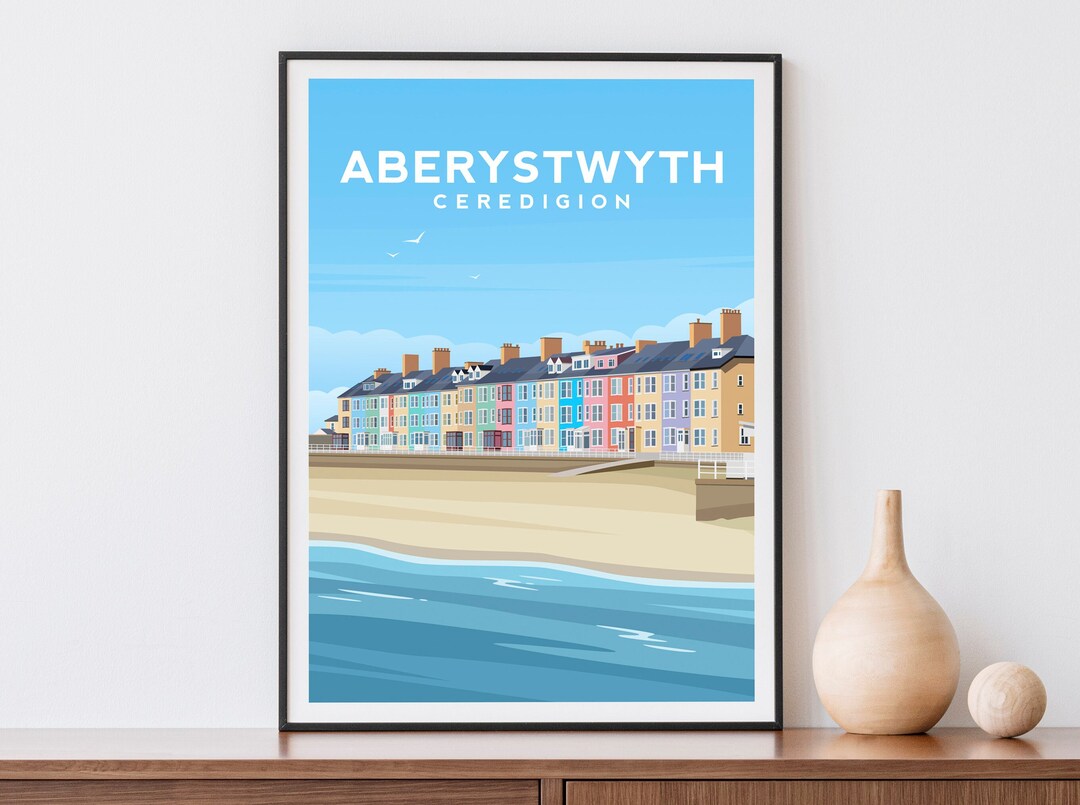 Aberystwyth Print, Wales Travel Poster, Ceredigion Illustration Wall ...