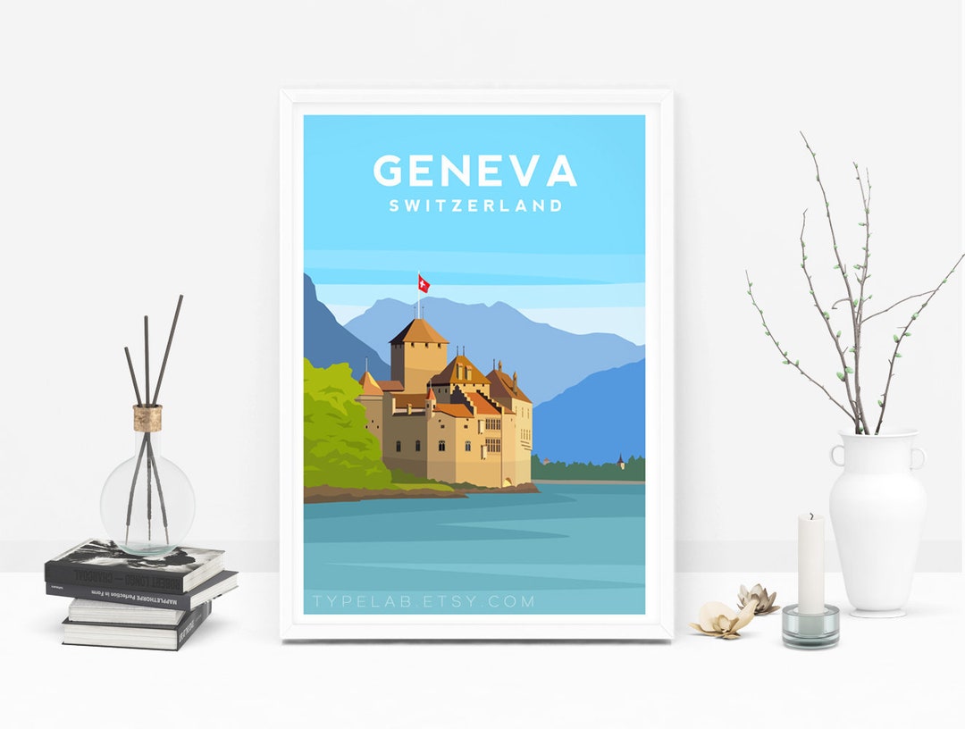 Lake Geneva Art Print, Switzerland Travel Print, European Poster ...