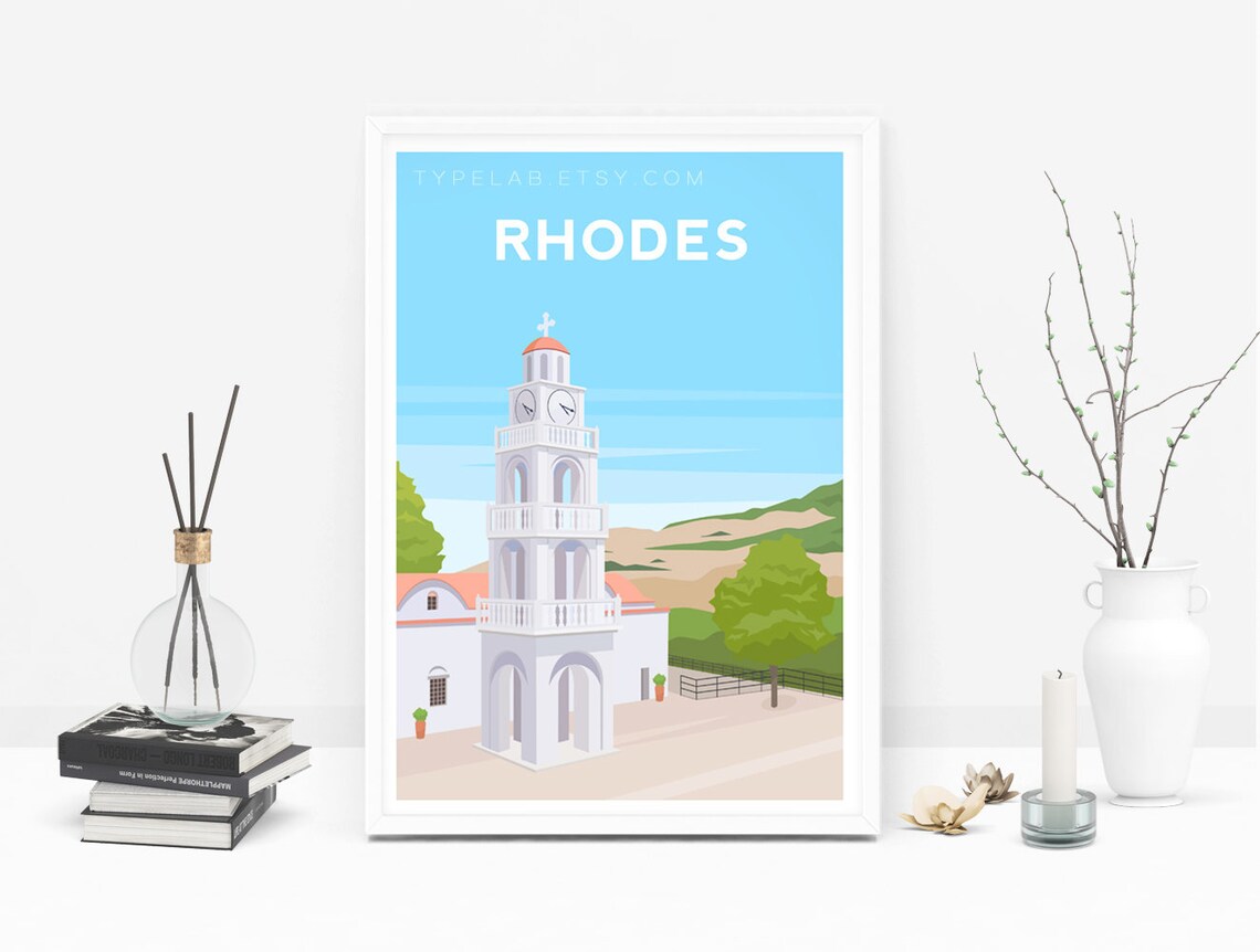 Rhodes Art Print Greece Travel Print Island of Rhodes - Etsy
