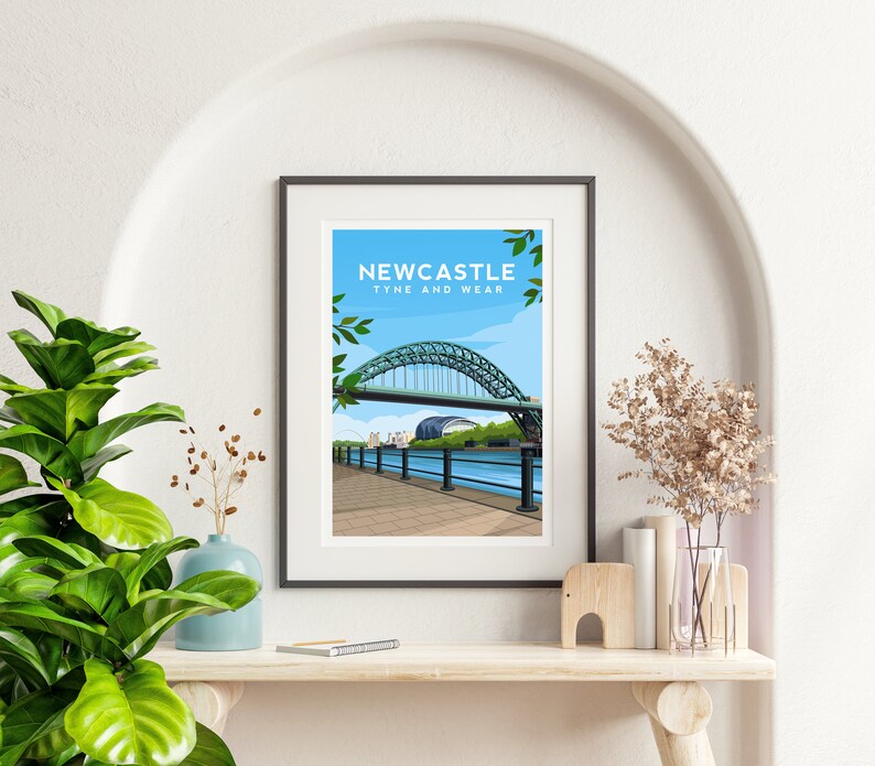 Newcastle Print, Tyne Bridge Wall Art, Northern England City Travel ...