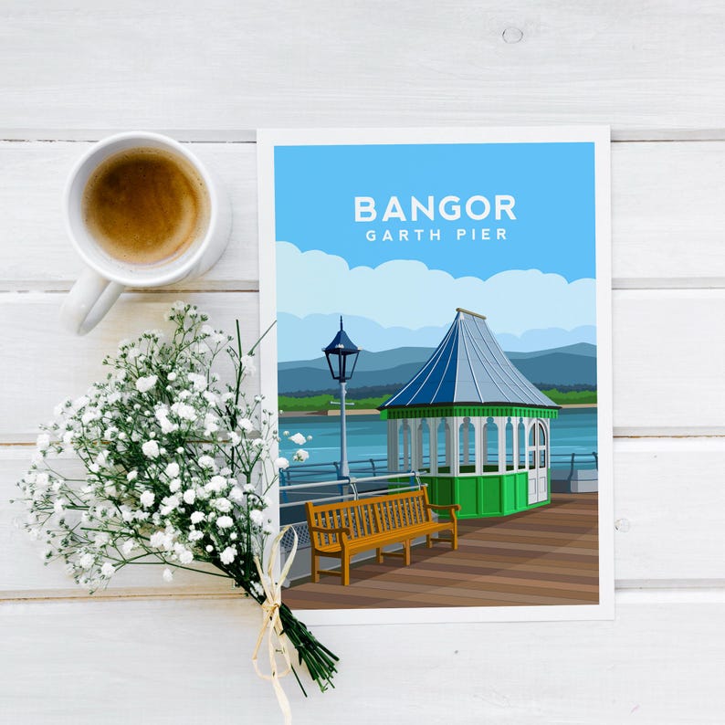 Garth Pier Bangor Print, North Wales Wall Art, Gwynedd Travel Poster ...