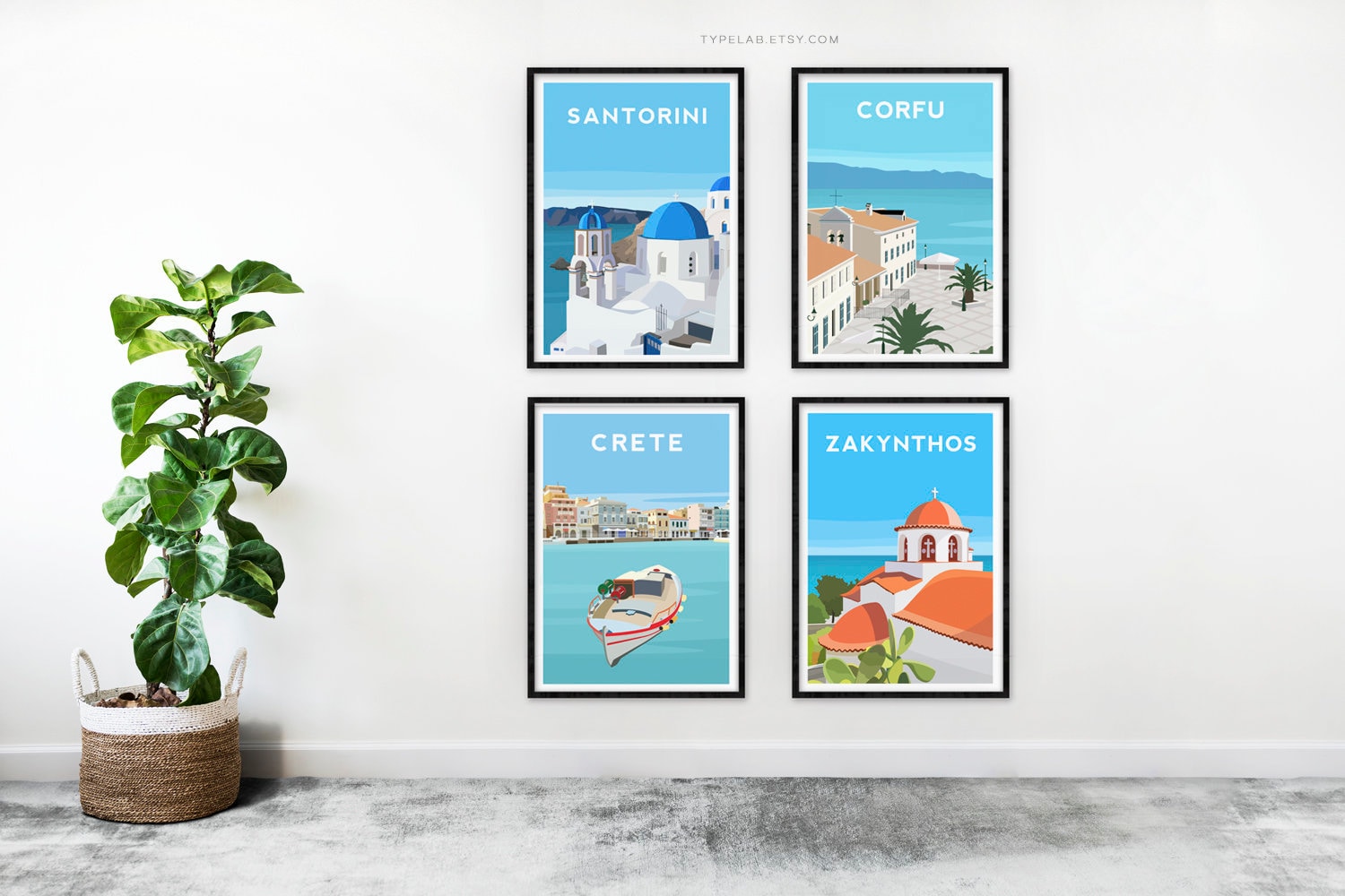 Greece Travel Poster Art Print Set Set of 4 Greek Travel | Etsy UK