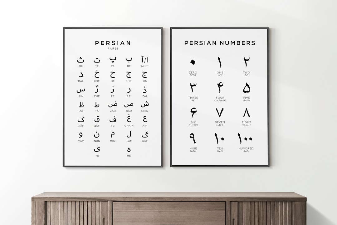 Persian Alphabet and Number Print Set, Black & White Poster Wall Art ...