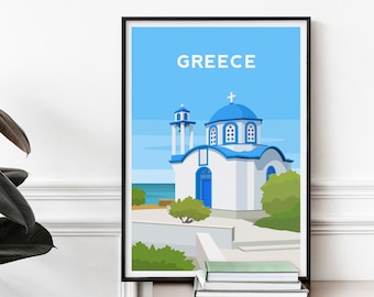 Greece Art Vintage Travel Poster Print Home Wall Greek Decor - Etsy