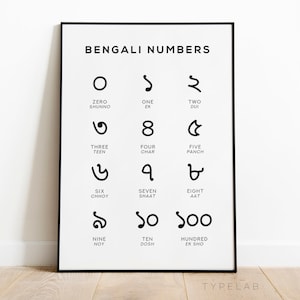 Bengali Alphabet and Number Print Set of 2, Bangla Chart Poster, Black ...