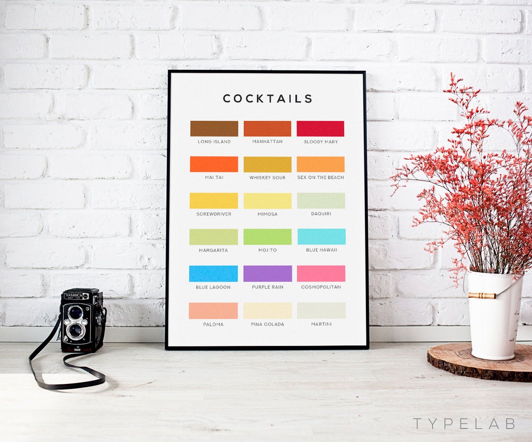Cocktail Colour Chart Print, Cocktail Wall Art, Alcohol Print ...