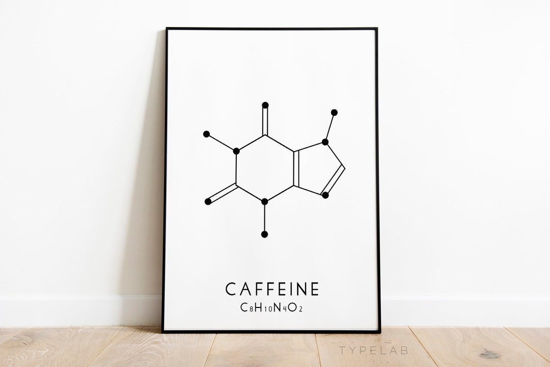 Caffeine Molecular Structure Print, Coffee Molecule Wall Art, Black ...