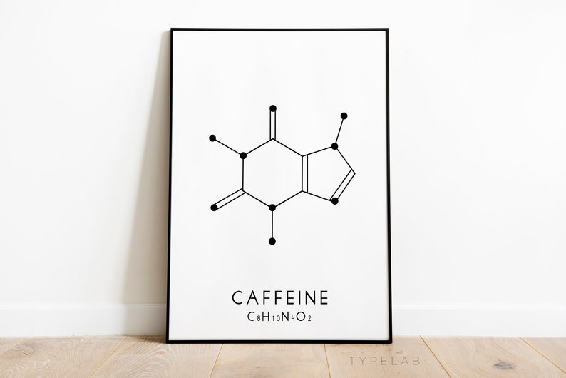 Caffeine Molecular Structure Print, Coffee Molecule Wall Art, Black ...
