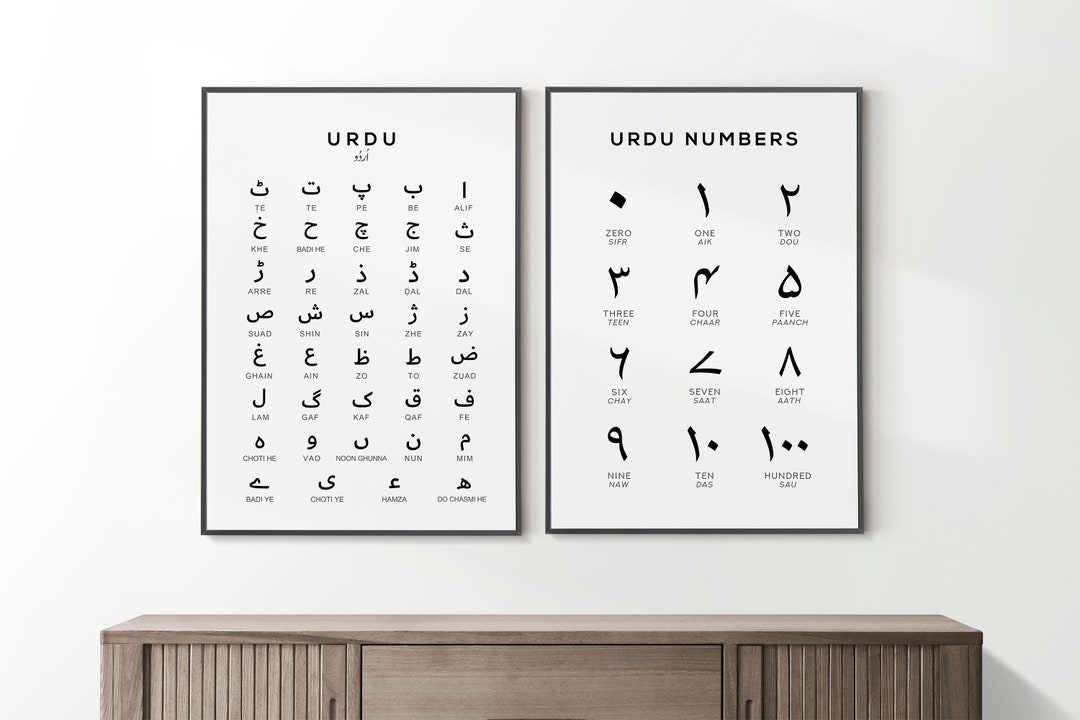 Urdu Alphabet and Number Print Set, Black & White Poster Wall Art ...