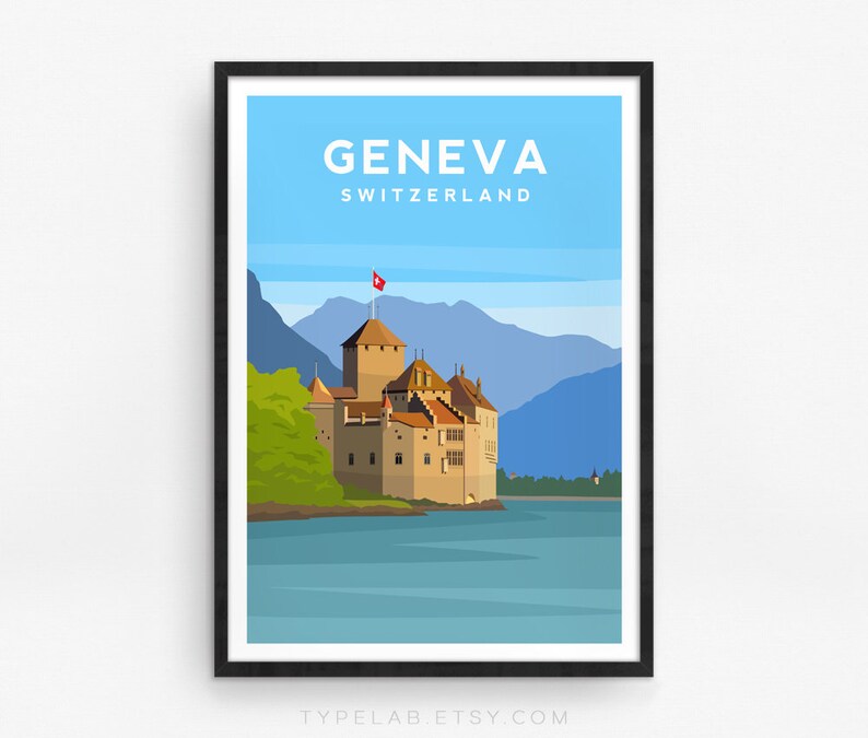Lake Geneva Art Print Switzerland Travel Print European | Etsy