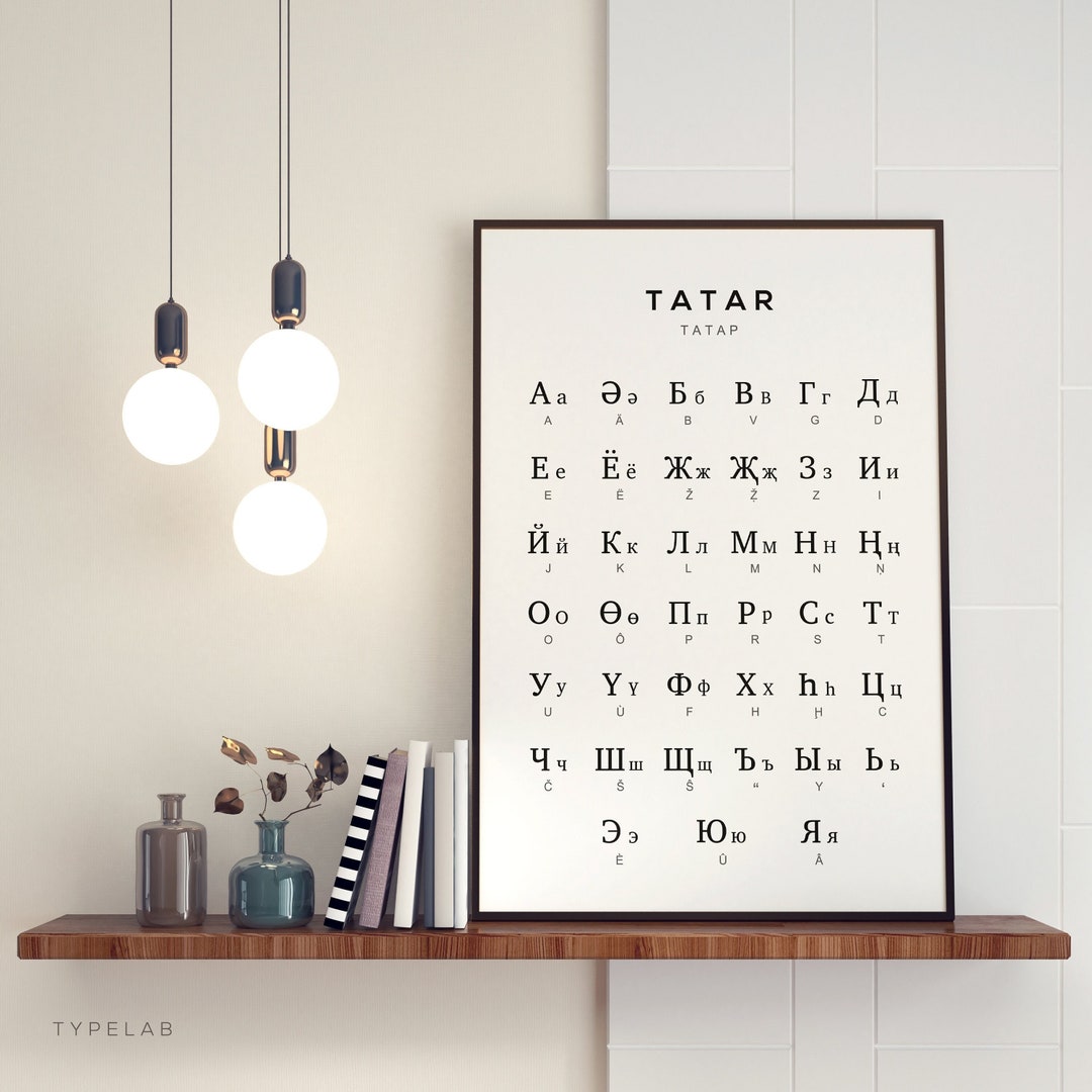 Tatar Alphabet Printable Art, Cyrillic Digital Print, Black & White ...