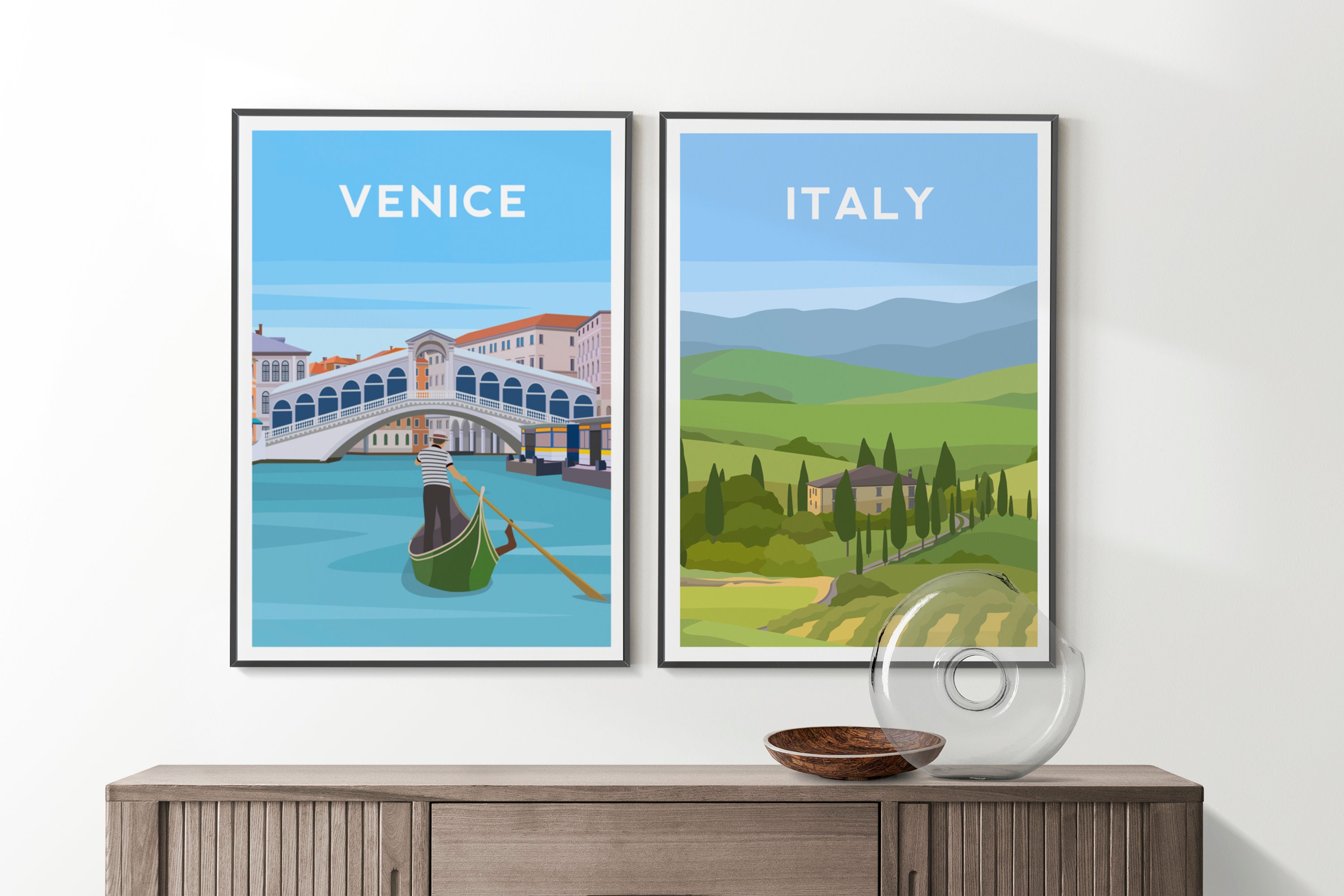 Italy Travel Poster Art Print Set Set of 2 Italian Travel - Etsy UK