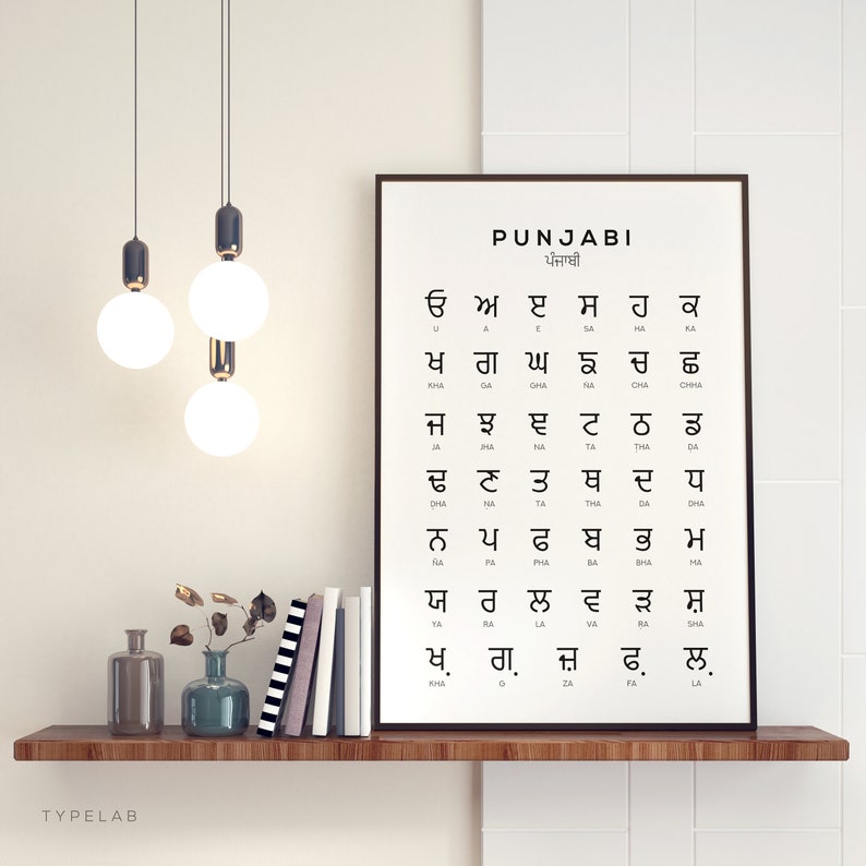 Punjabi Alphabet Chart Print, Panjabi Language Wall Art, Black & White ...