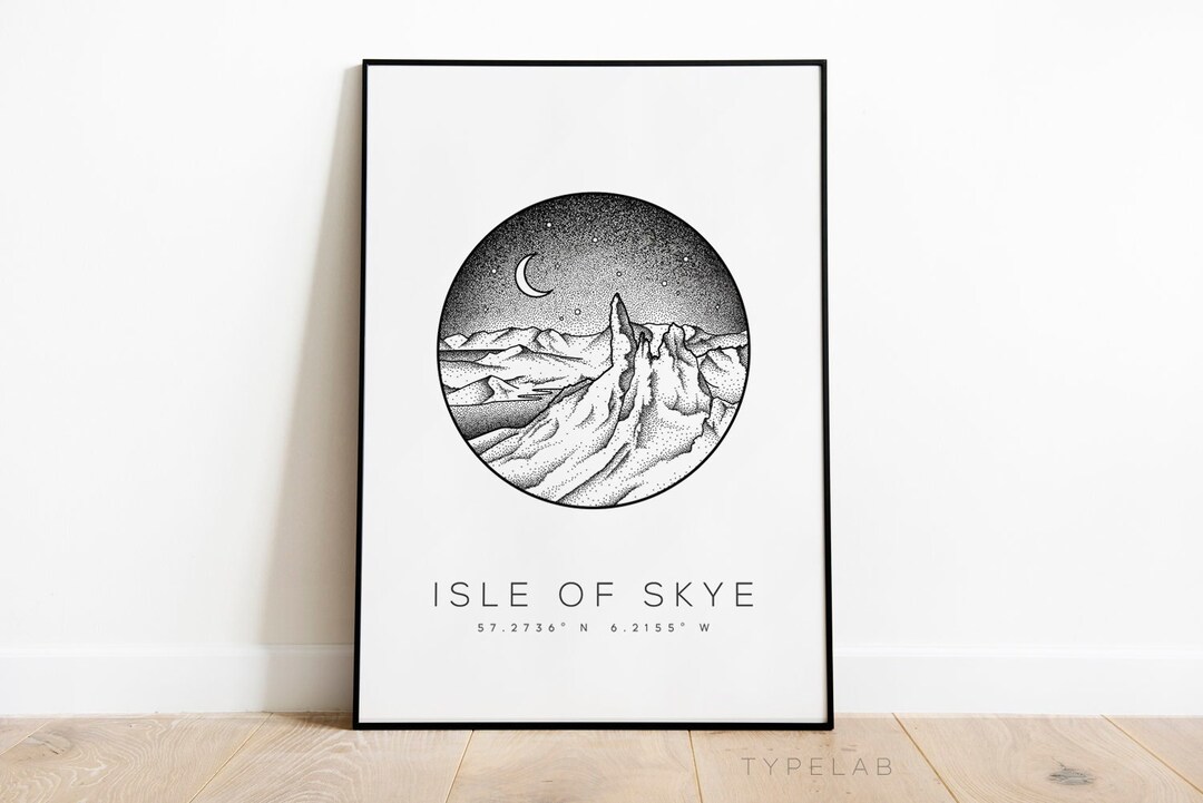 Isle of Skye Art Print, Dotwork Scotland Print, Old Man of Storr Travel ...