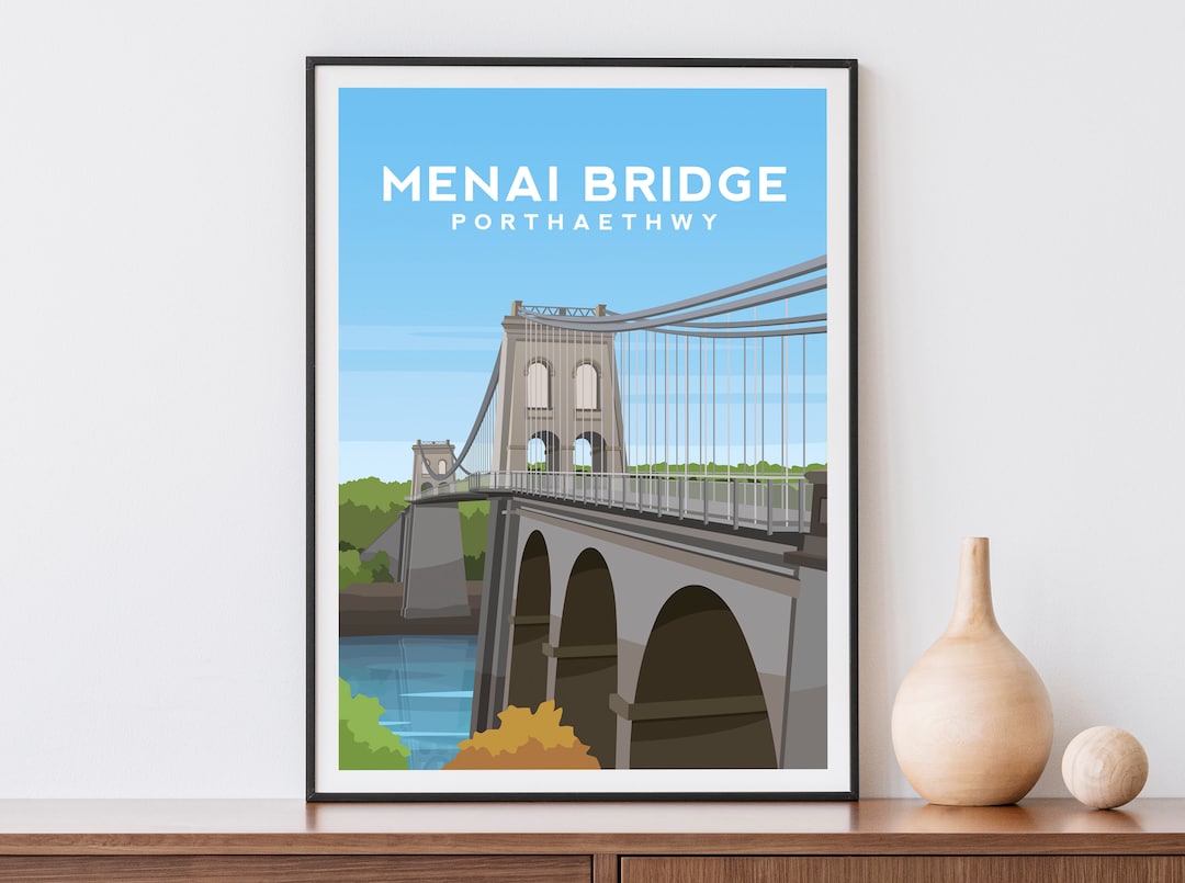 Menai Bridge Art Print, Anglesey Wales Travel Poster, Welsh Wall Decor ...