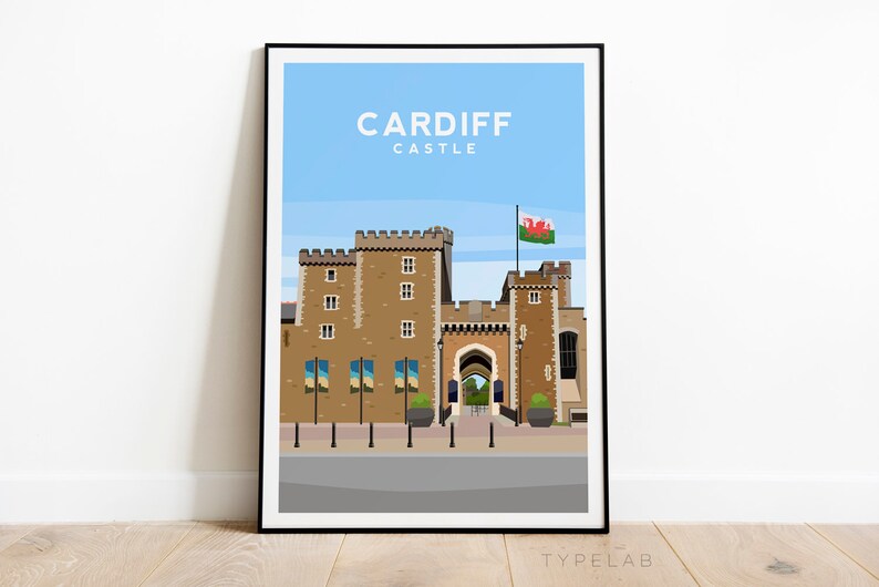 Cardiff Castle Art Print, South Wales Travel Poster, Cardiff ...