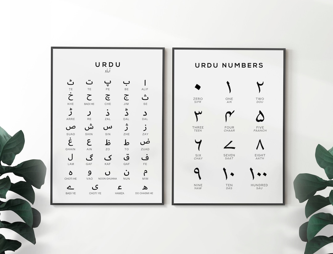 Urdu Alphabet and Number Printable Art Set of 2, Black & White Language ...