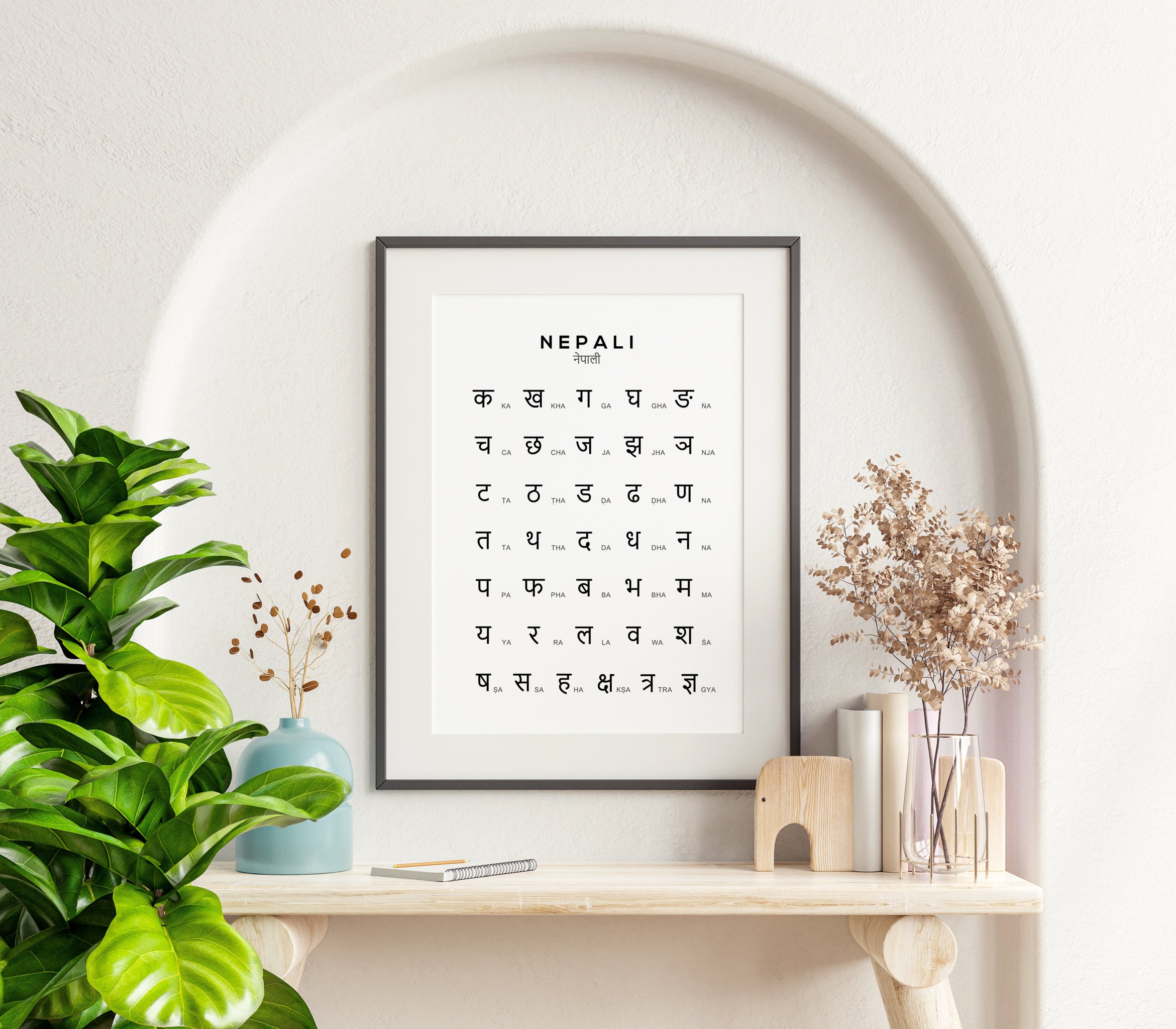Nepali Alphabet Chart Print, Himalayan Language Chart Wall Art, Black ...