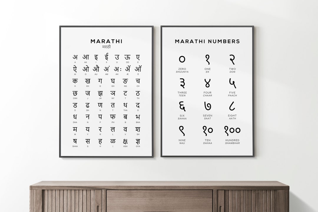 Marathi Alphabet and Number Print Set | Black & White Language Learning ...
