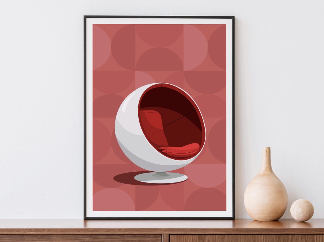Retro Ball Chair Print | Mid Century Modern Wall Art - Red Eero Aarnio ...
