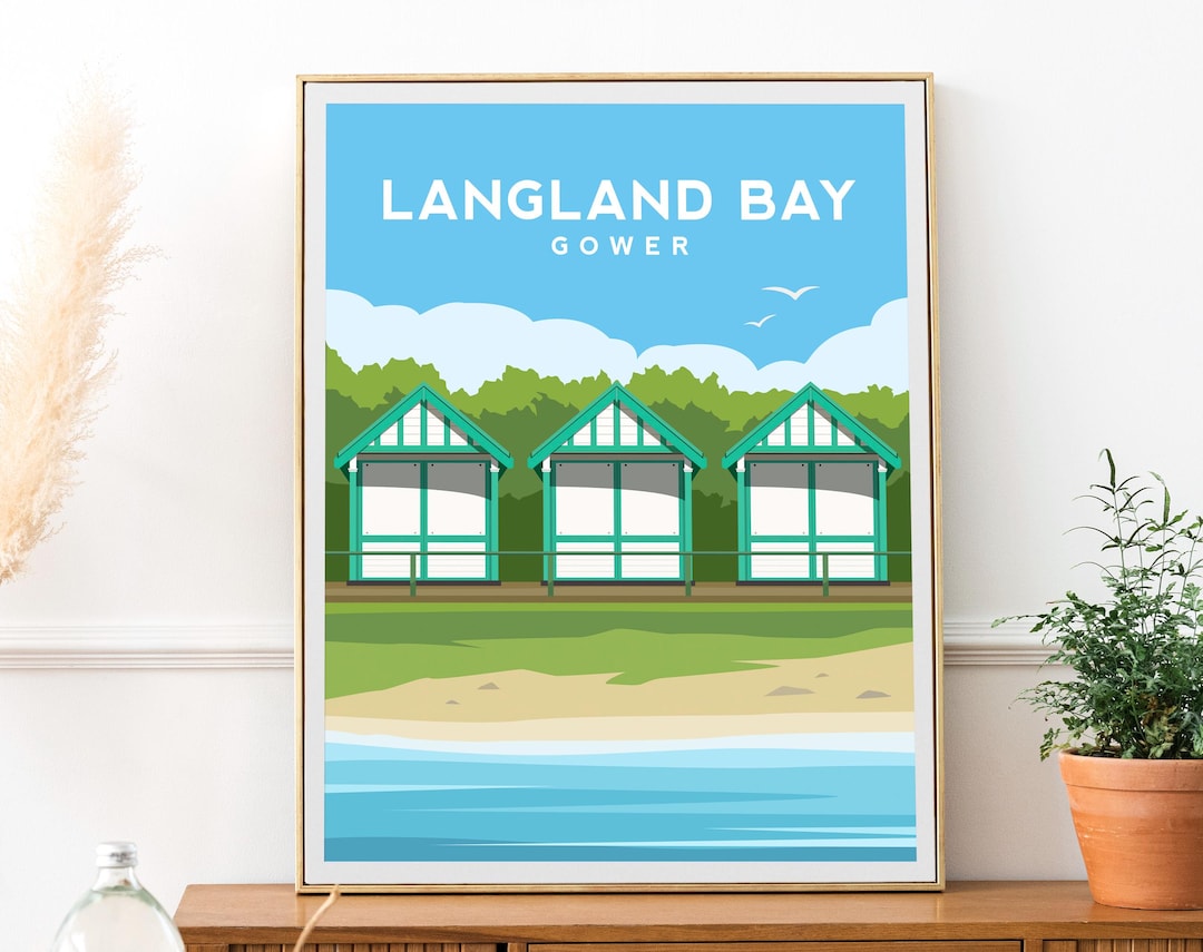Langland Bay Gower Art Print | Beach Huts in Swansea Wales Travel ...