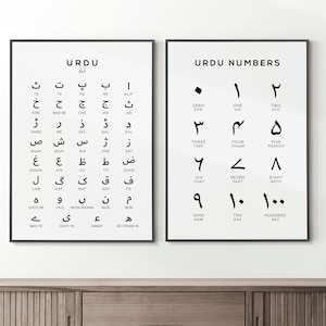 Urdu Alphabet and Number Printable Art Set of 2, Black & White Language ...