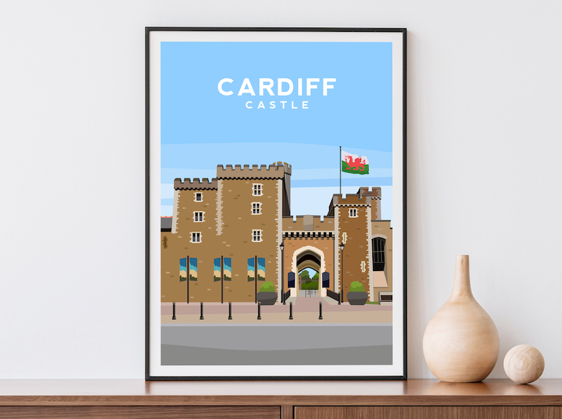 Cardiff Castle Art Print South Wales Travel Poster Cardiff - Etsy