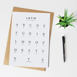 Classical Latin Alphabet Print, Language Learning Chart Poster, Black ...