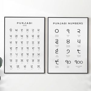 Punjabi Alphabet and Number Printable Art Set of 2, Black & White Print ...