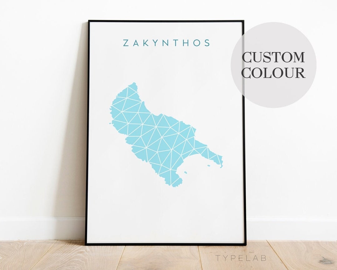 Zakynthos Print, Zante Greece Map Travel Poster, Minimalist Geometric ...