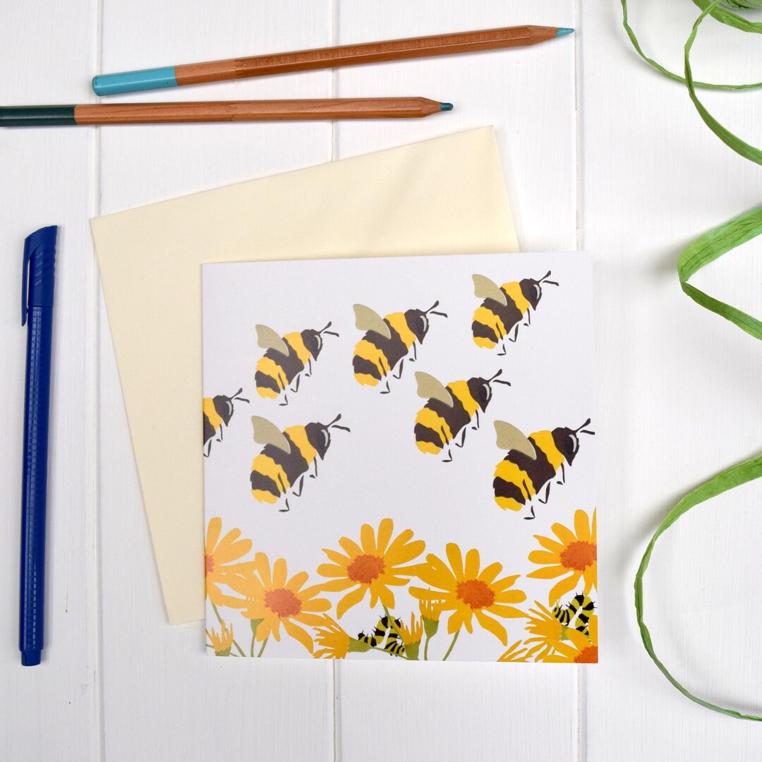 Bees Greetings Card With Flowers and Insects. Save the Bees! - Etsy