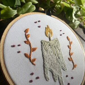 Candle Hand Embroidery.embroidery Hoop Art. Hand Embroidery. Modern ...