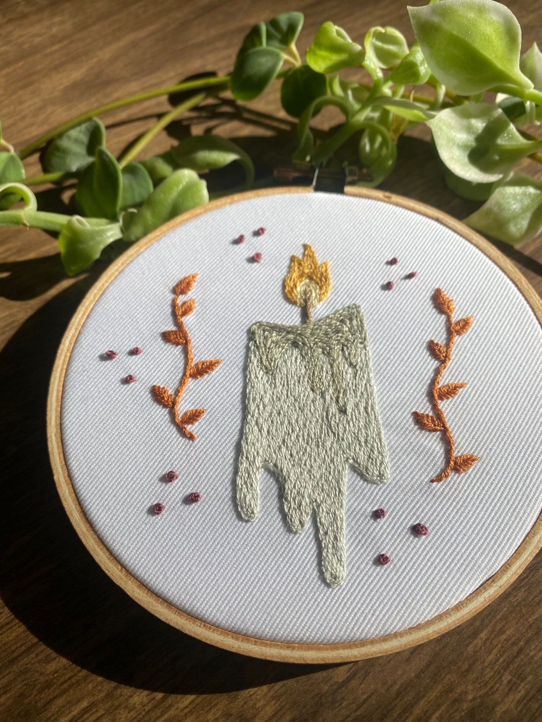 Candle Hand Embroidery.embroidery Hoop Art. Hand Embroidery. Modern ...