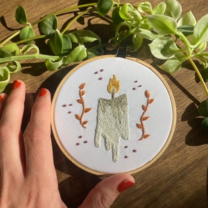 Candle Hand Embroidery.embroidery Hoop Art. Hand Embroidery. Modern ...