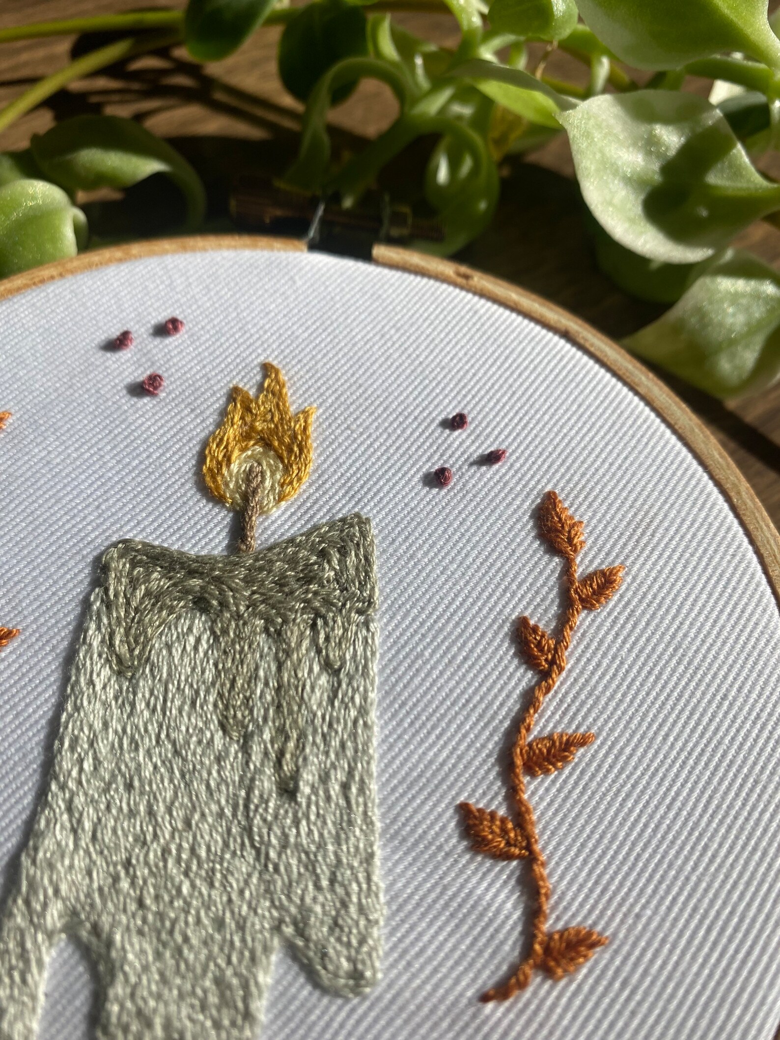 Candle Hand Embroidery.embroidery Hoop Art. Hand Embroidery. Modern ...