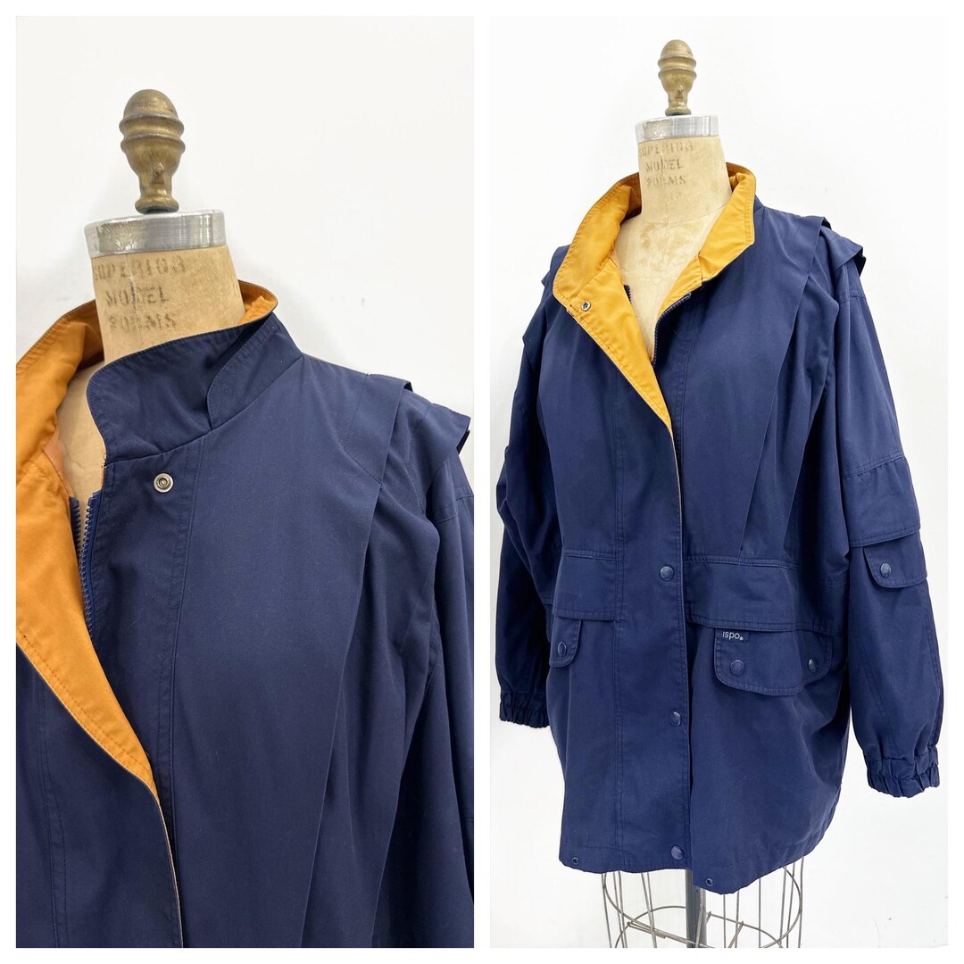 Navy 1980's ISPO Windbreaker Jacket With Marigold Contrast Trim. Size L ...
