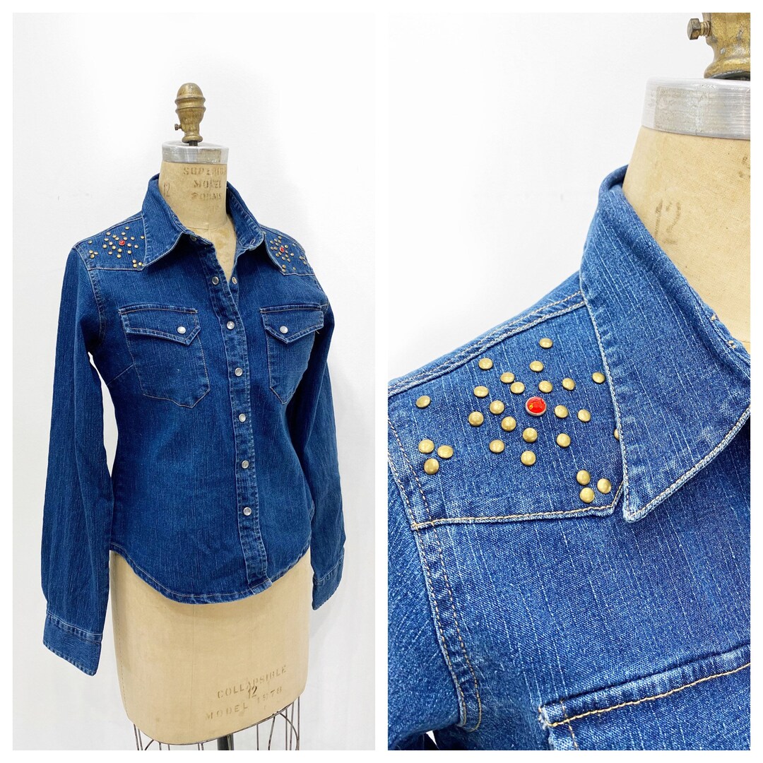 Deadstock Studded BEBE Denim Snap Button Top. Size L. - Etsy