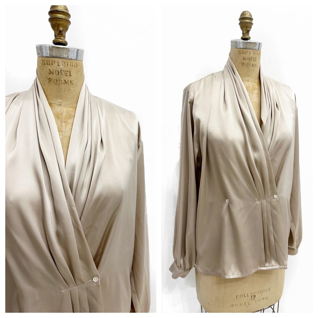 Champagne Silky Drape Collar Cross Front Blouse. Made in Great Britain ...