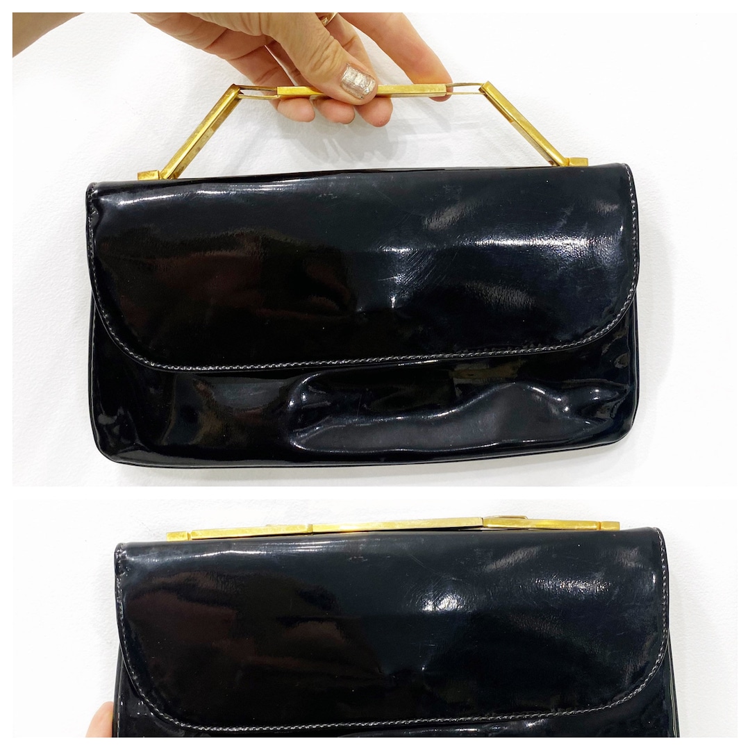 Fun Convertible Black Patent Clutch/top Handle Bag. - Etsy