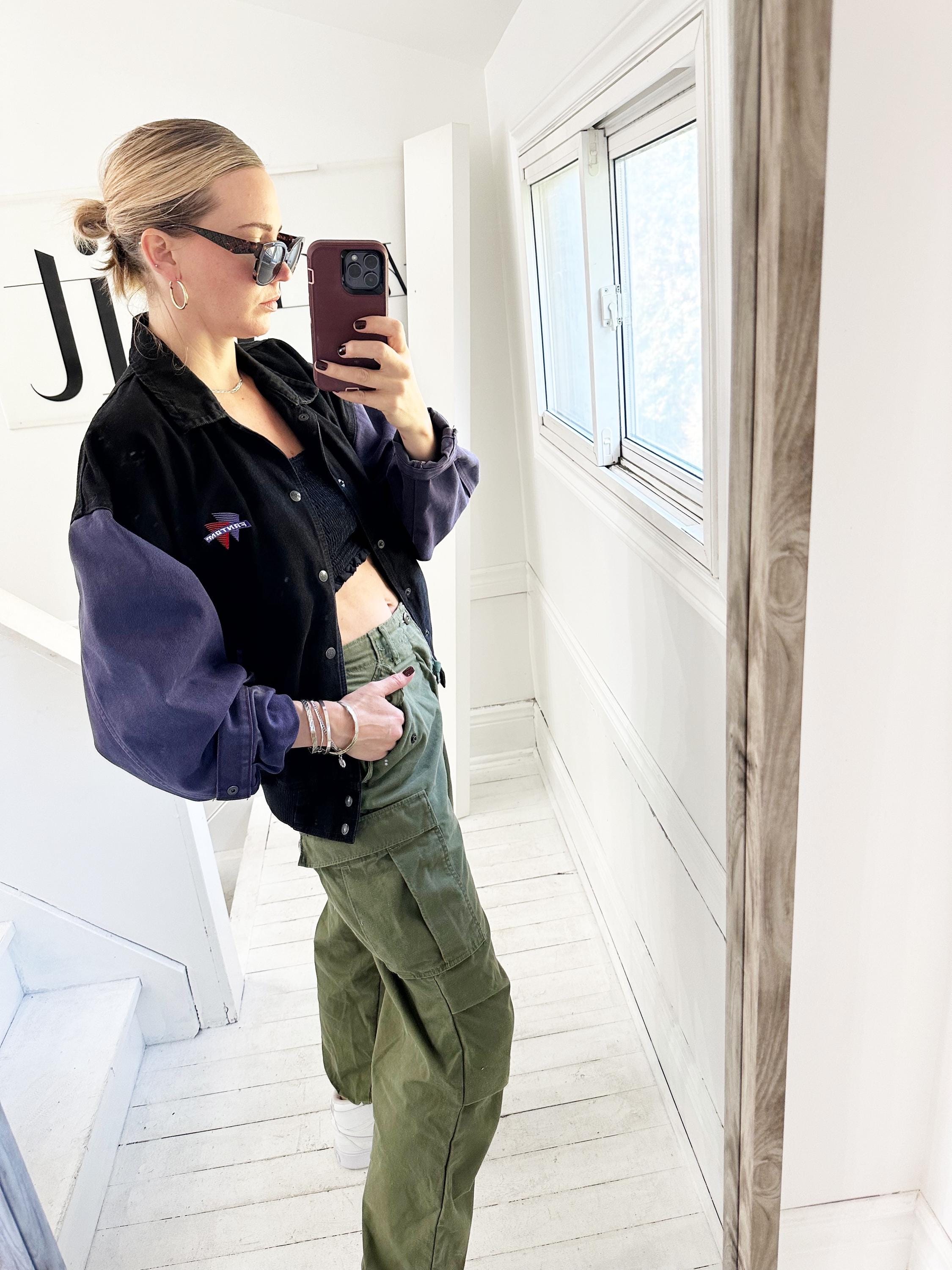 Purple and Black Denim Bomber Race Car Jacket. Made in Canada. Size L ...