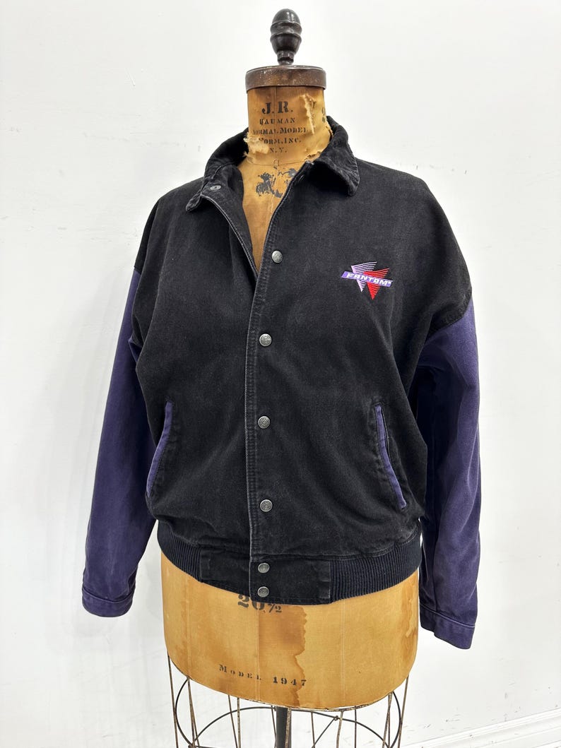 Purple and Black Denim Bomber Race Car Jacket. Made in Canada. Size L ...