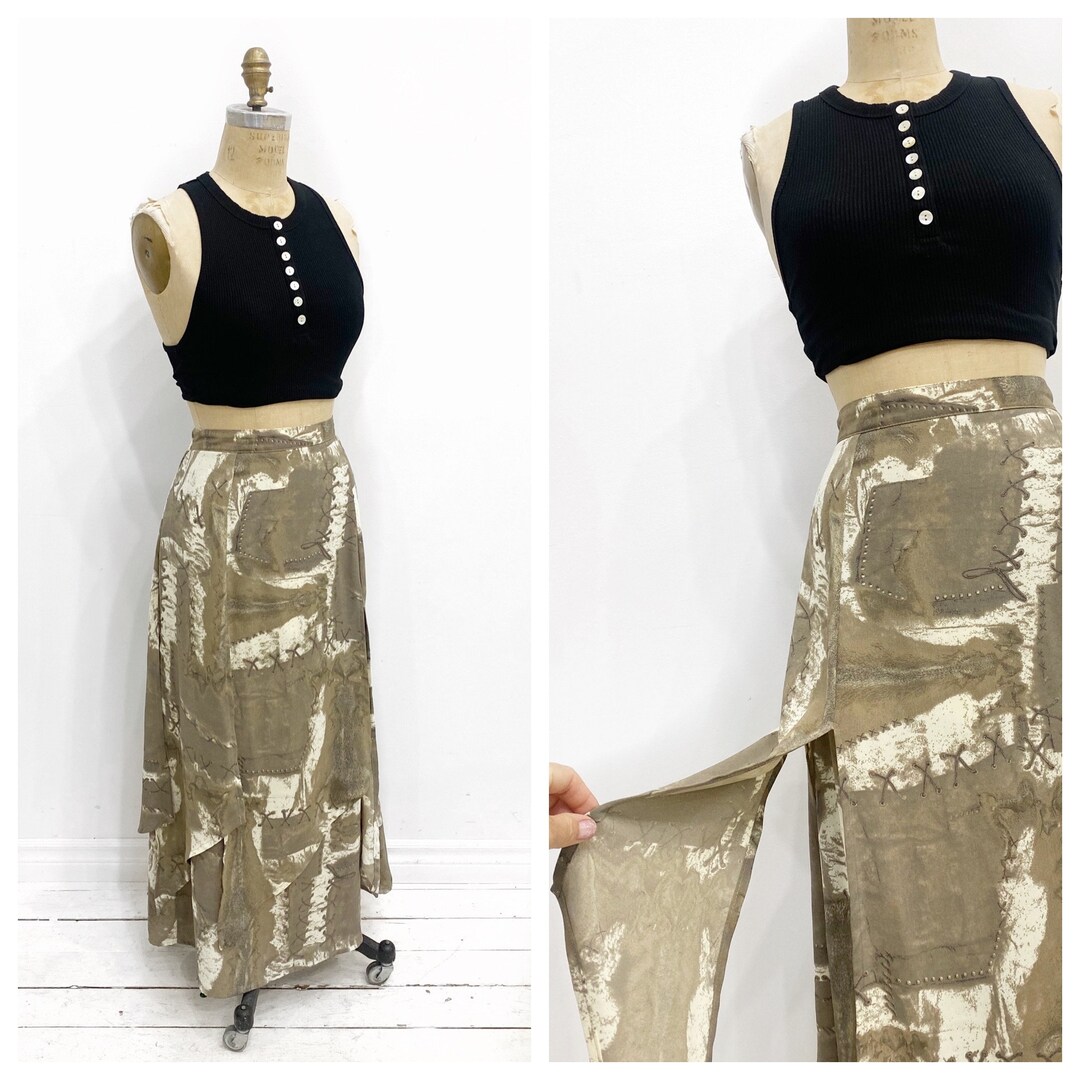 Layered Mocha Chiffon Skirt With Cool Lace up Pattern. Size M/L. - Etsy