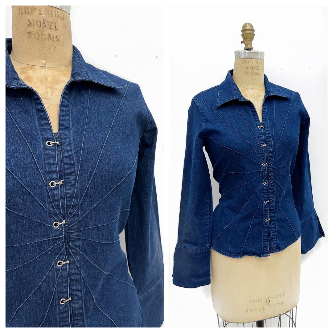 Starburst Dark Denim Stretch Latch Closure Blouse. Size M. - Etsy