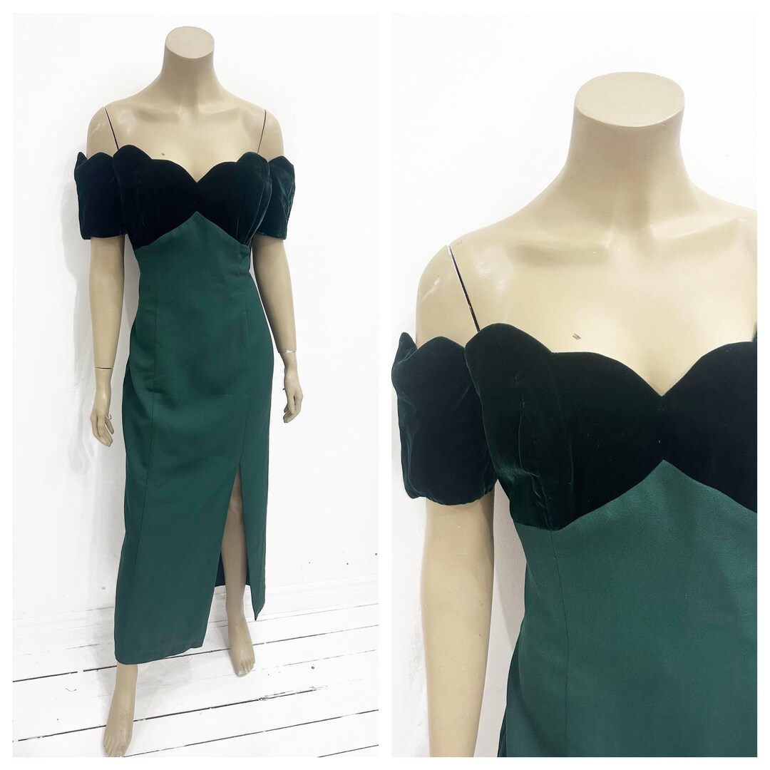 Glam Forest Green off the Shoulder Gown With Velvet Bodice and Front ...