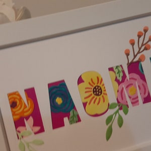 Personalised Name Frame, 3D Paper Flowers, Name Frame for Wall ...