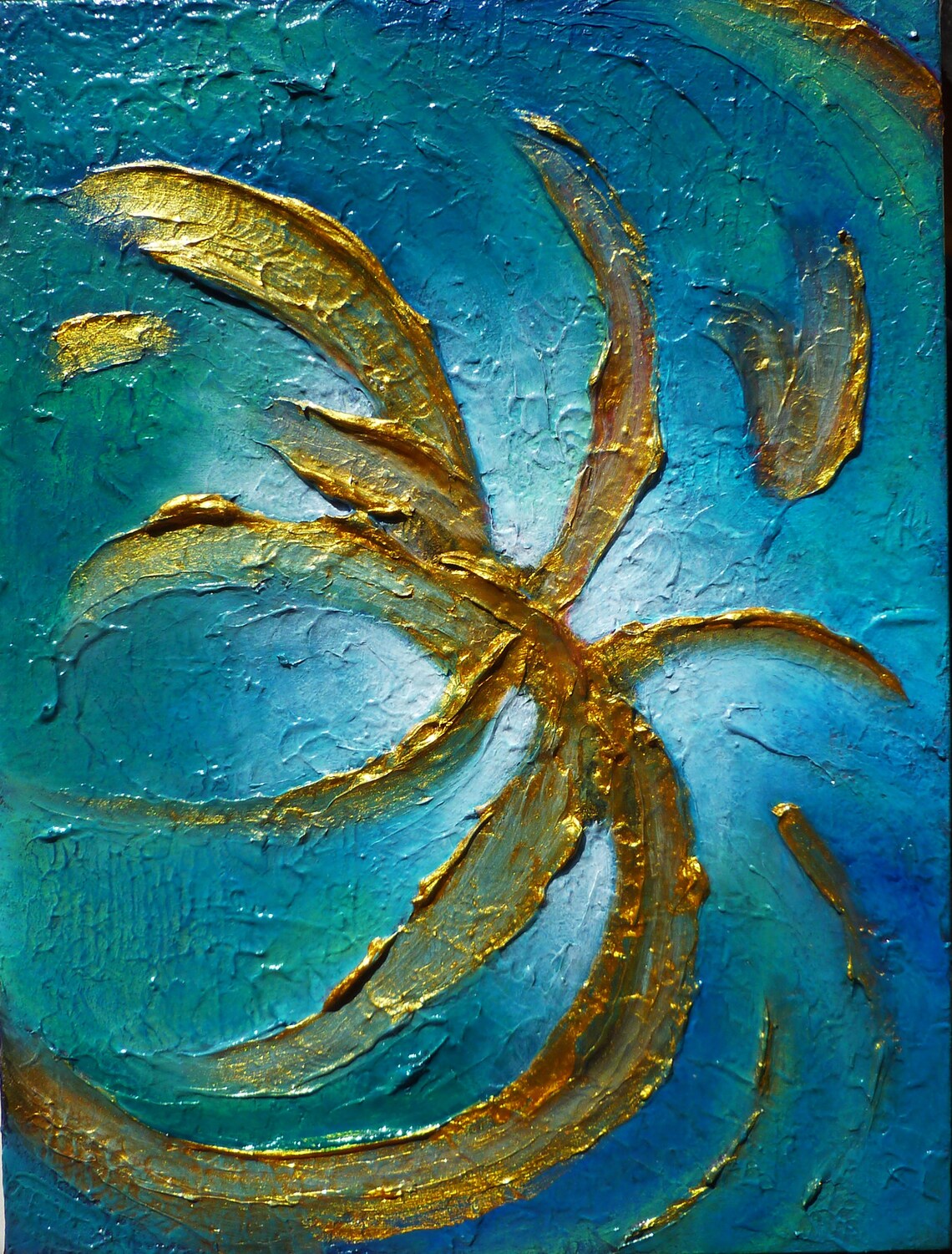 Original Art, Turquoise and Gold Metallic Abstract Painting on Canvas ...