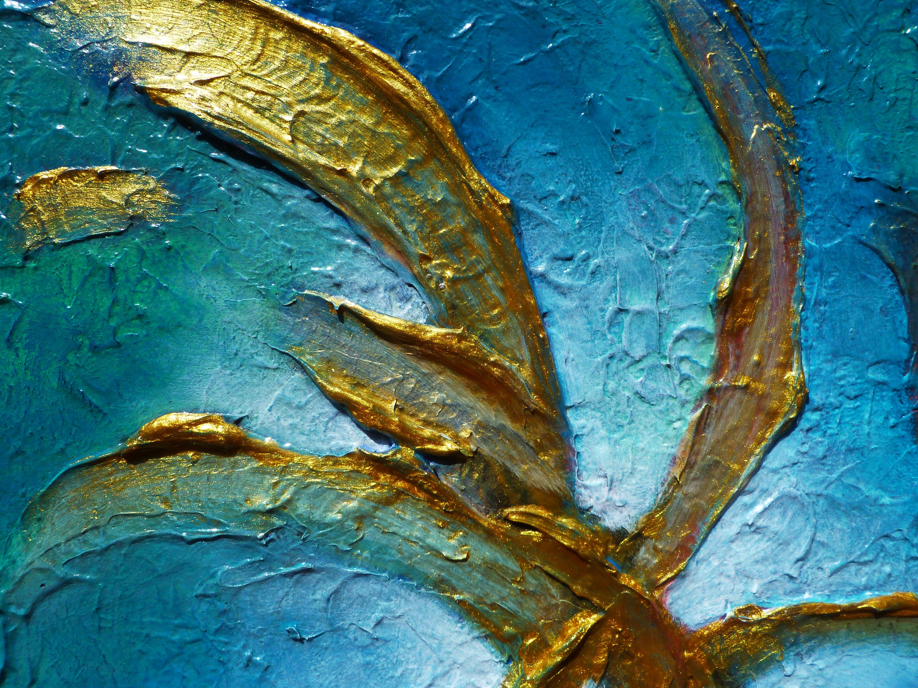 Original Art, Turquoise and Gold Metallic Abstract Painting on Canvas ...