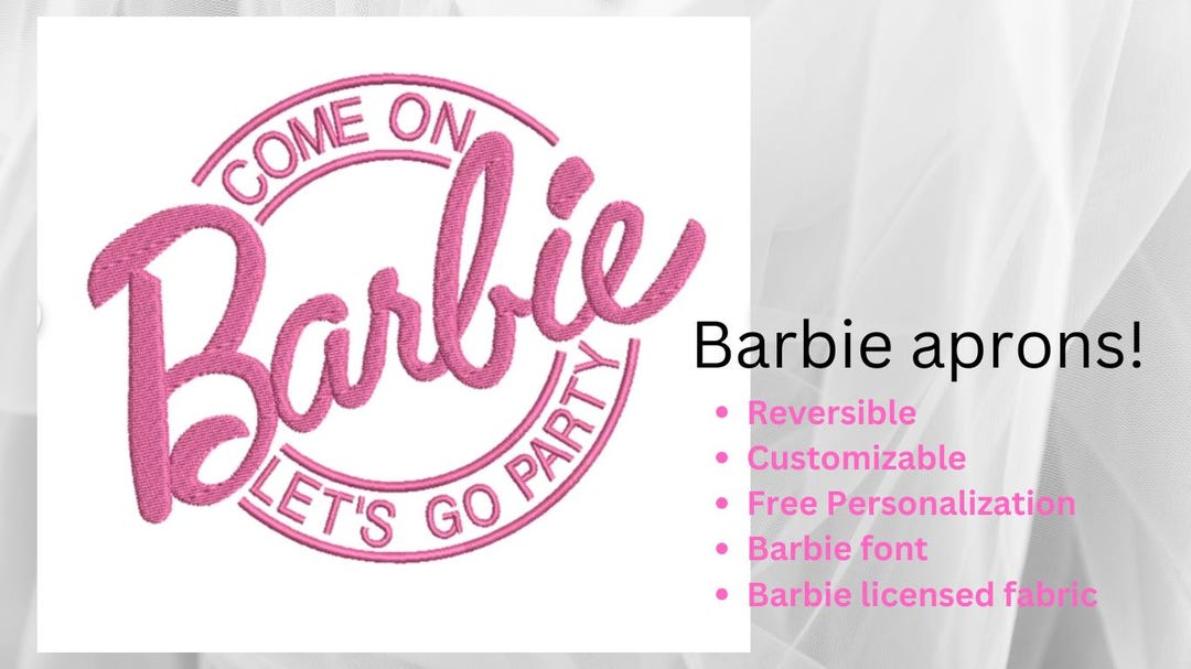 BARBIE Custom Embroidered Apron Let's Go Party Chef Hat Little Girl ...