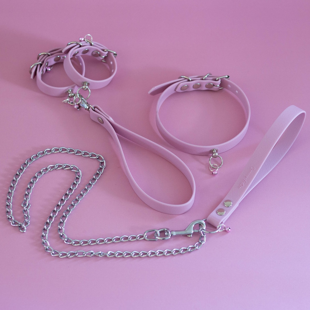 Lavender Pink BDSM Bondage Set - Vegan Kinky Restraints - Collar, Wrist ...