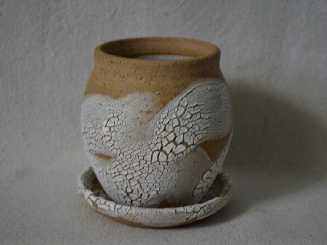 Handmade Pottery Planter, Ceramic Planter in White Crackle Glaze ...